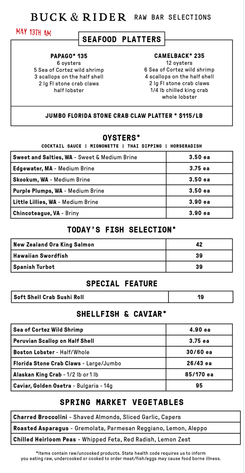 Seafood Restaurant in Phoenix AZ - Buck & Rider