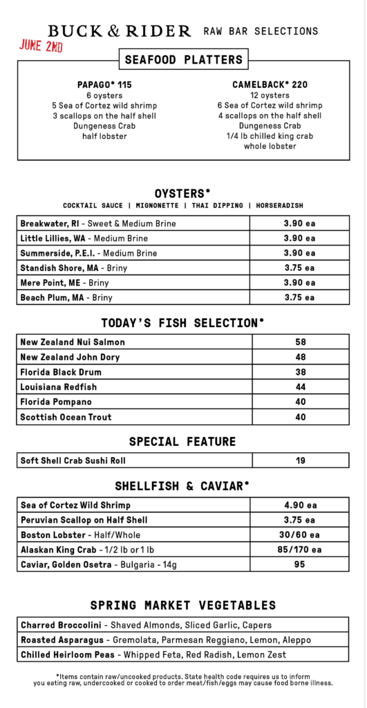 Seafood Restaurant in Phoenix AZ - Buck & Rider