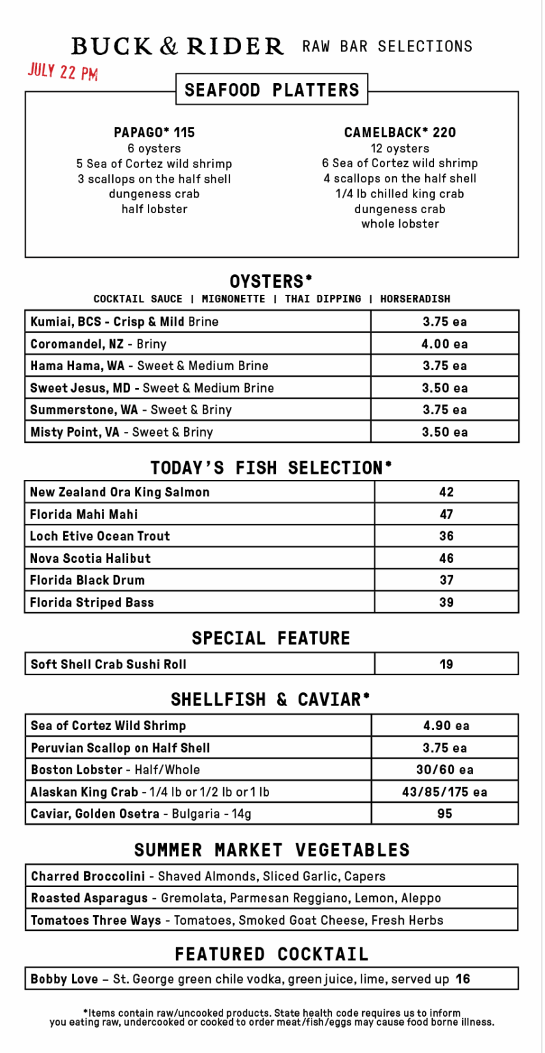 Seafood Restaurant in Phoenix AZ - Buck & Rider