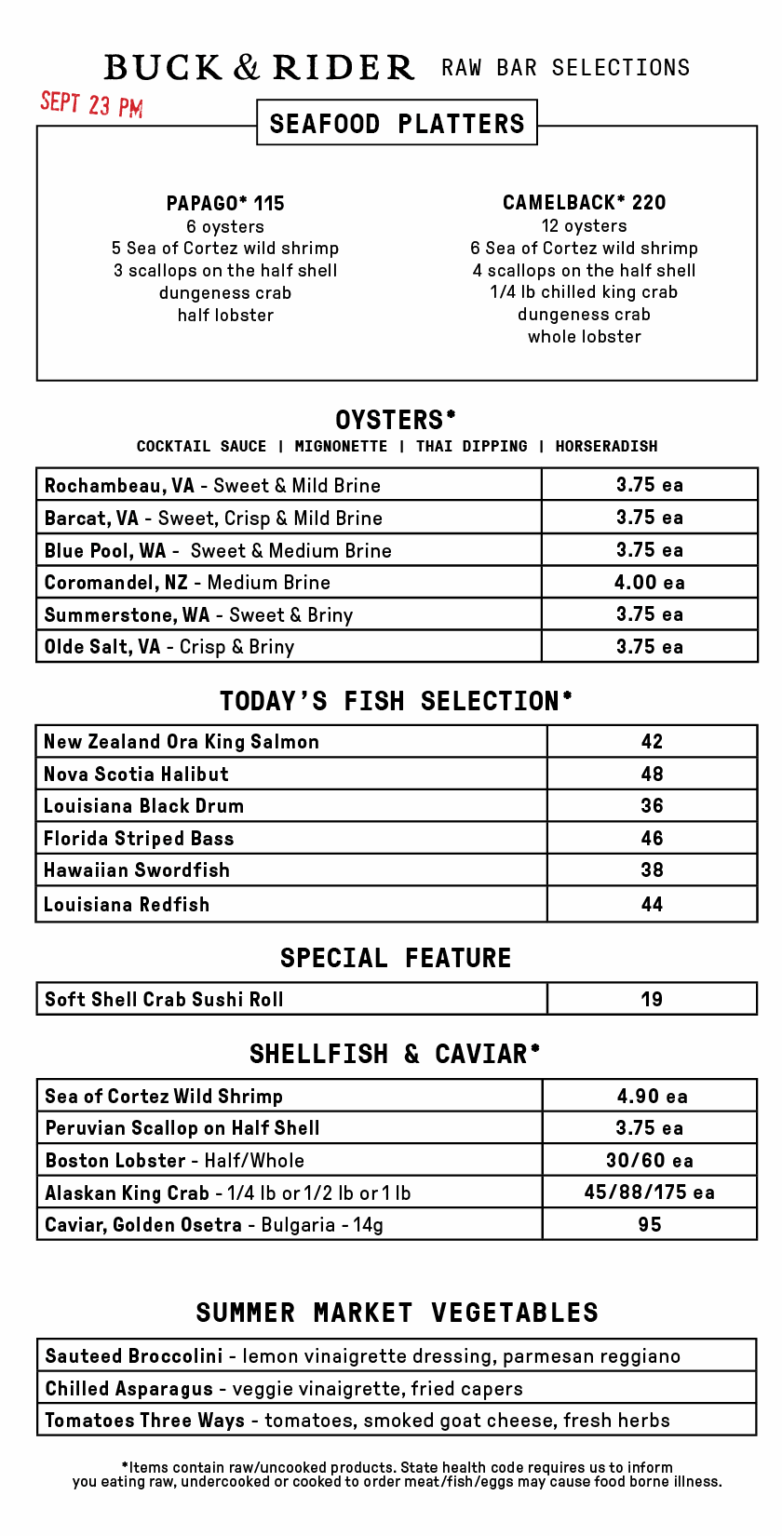 Buck & Rider - Seafood Restaurant Arizona - Dinner, Lunch, Brunch