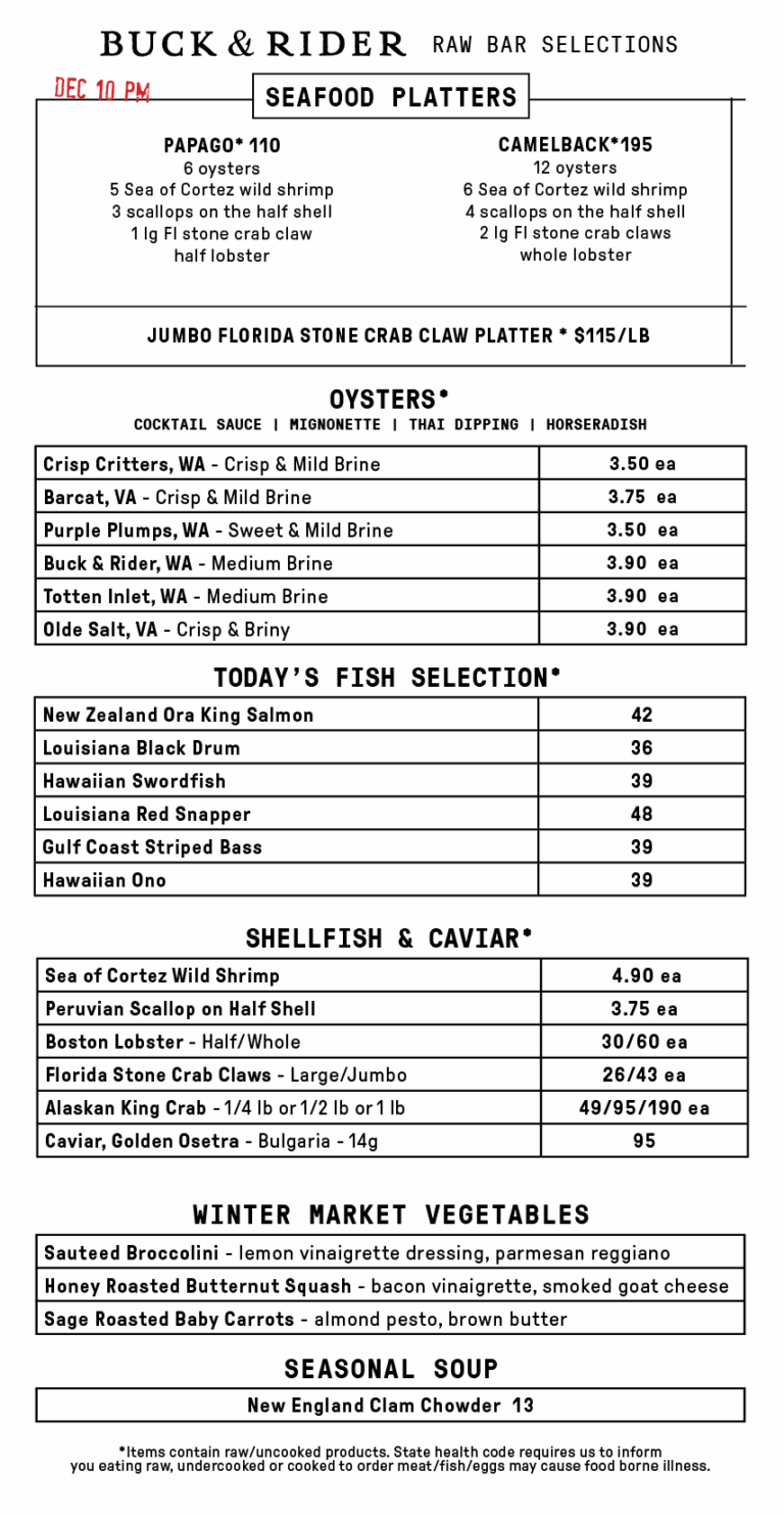 Seafood Restaurant in Phoenix AZ - Buck & Rider