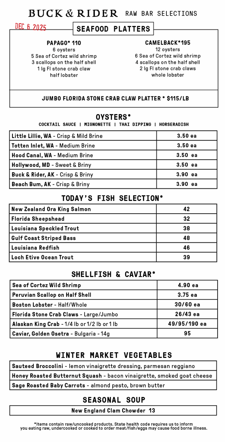 Buck & Rider - Seafood Restaurant Arizona - Dinner, Lunch, Brunch